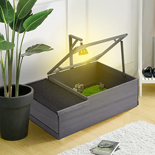 Tortoise House Large Tortoise Habitat Cage, Upgraded Wooden Tortoise Large Box Turtle Habitat Enclosure with Light Support Frame,Trays, Weatherproof Roof, Reptile Cage House for Lizards, Geckos