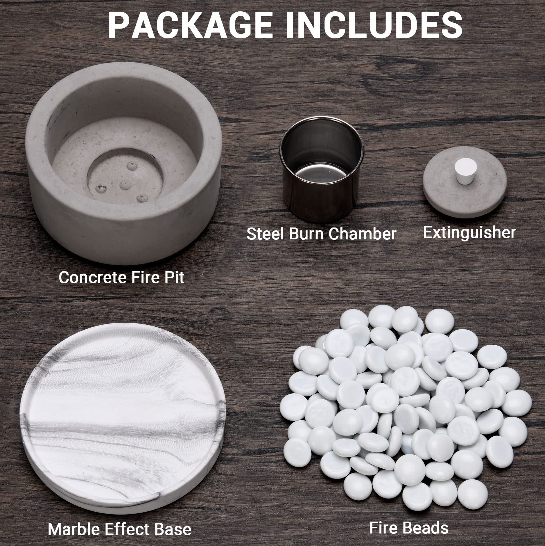 MJ Home Tabletop Fire Pit Bowl, Indoor Pit, Small Smores Place, Portable Fireplace, Personal Round Firebowl with Flame, Firepits for Use on Patio, Balcony, Camping., Gray White