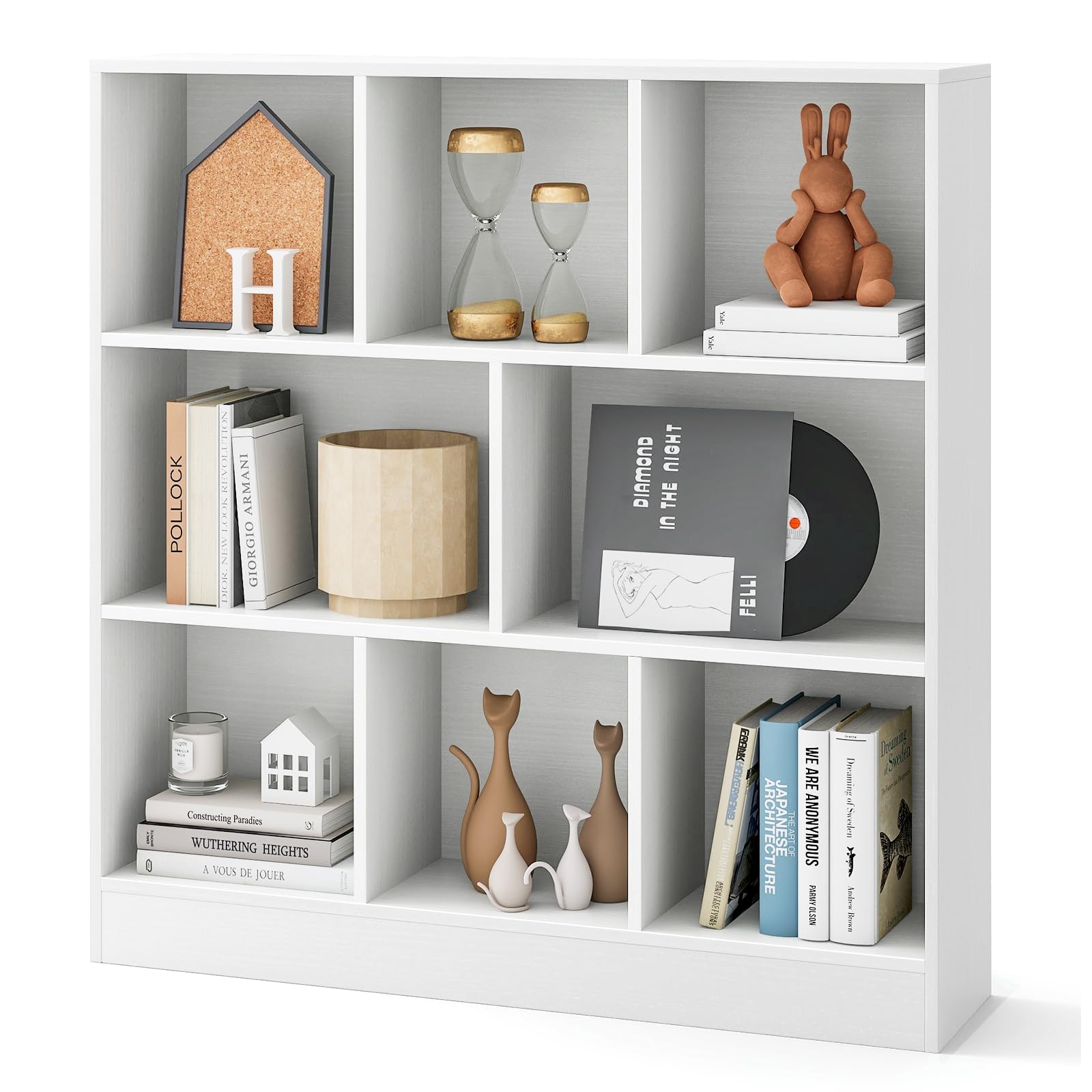 Tangkula 8-Cube Bookshelf, 39.5βL Floor Bookcase with 2 Anti-Tipping Kits, Freestanding Storage Organizer, 4-Tier Display Shelf for Home, Office & Dorms, Natural/White (White, 8-Cube)