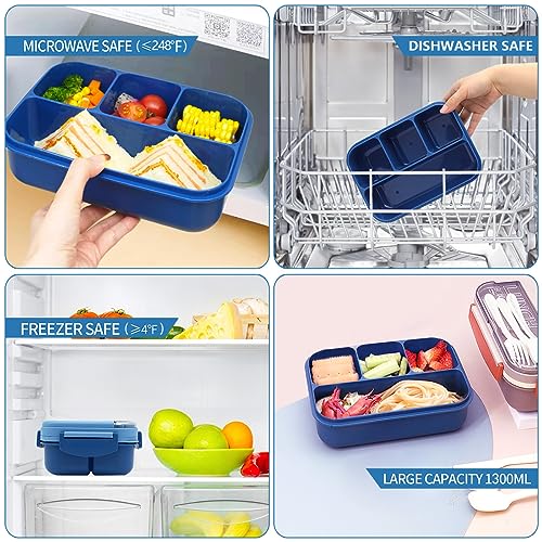 Luriseminger Bento Lunch Box, Snack Containers,Meal Prep Containers Kids/Toddle/Adults,Food Storage Containers for School, Work and Travel (4 compartment-blue)
