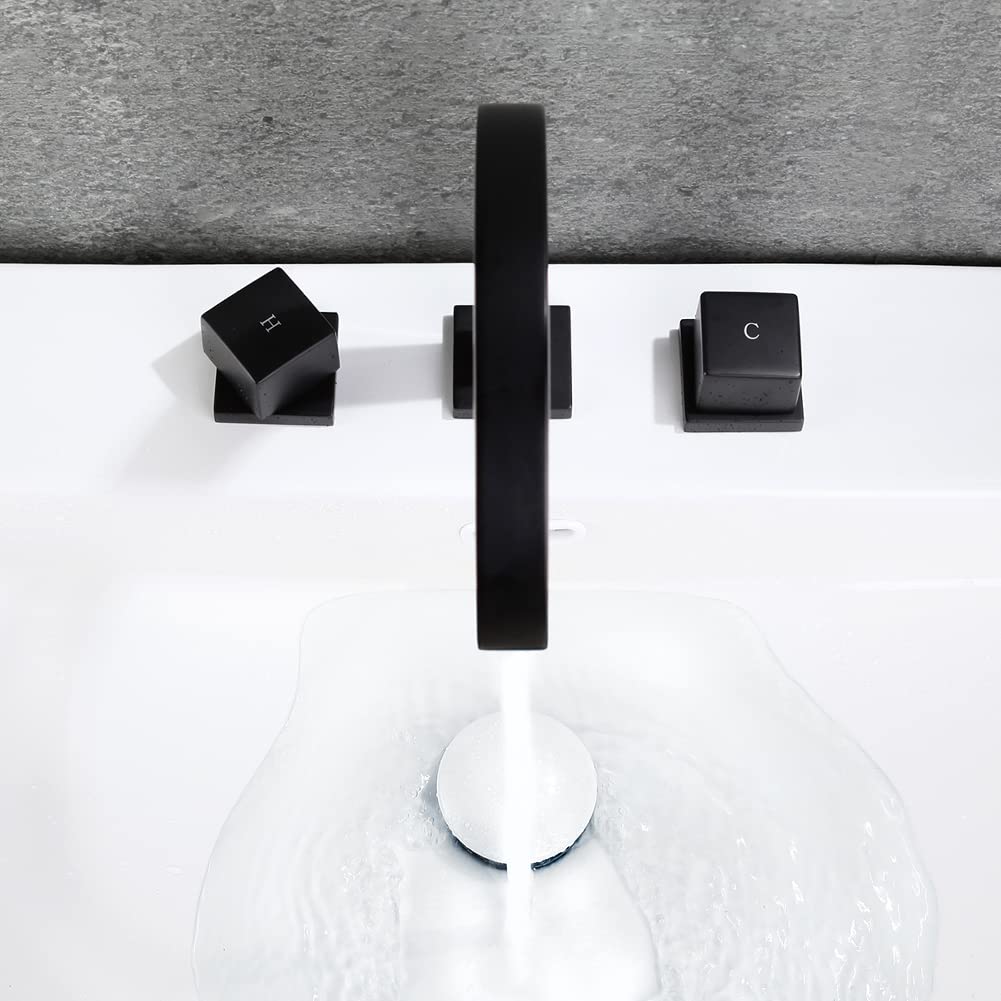 POP SANITARYWARE 2-Handle 8 Inch Matte Black Widespread Bathroom Faucet 3 Hole Bathroom Sink Faucets Lavatory Vanity Basin Faucets