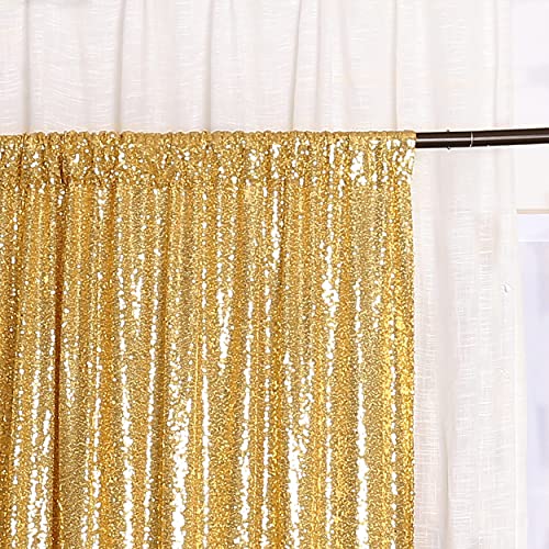WEMOSI Gold Sequin Backdrop Curtain - 2PCS Glitter 2.5x8FT Gold Sequin Curtains Wedding Party Ceremony Birthday Candy Buffets Photography