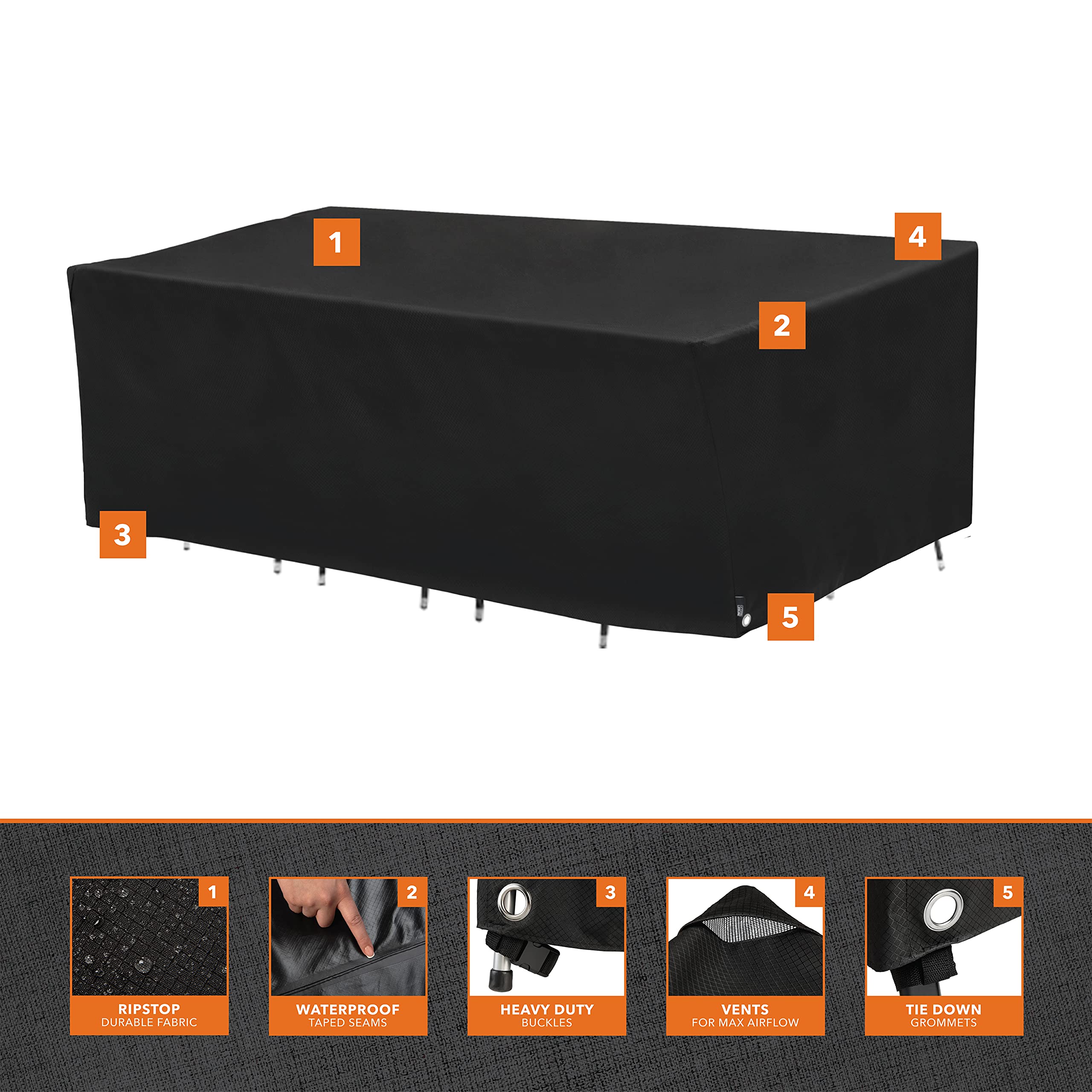 MODERN LEISUREĀ® Black Diamond Rect/Oval Patio Table & Chair Set Cover, Waterproof, 108" L x 64" W x 34" H, Black