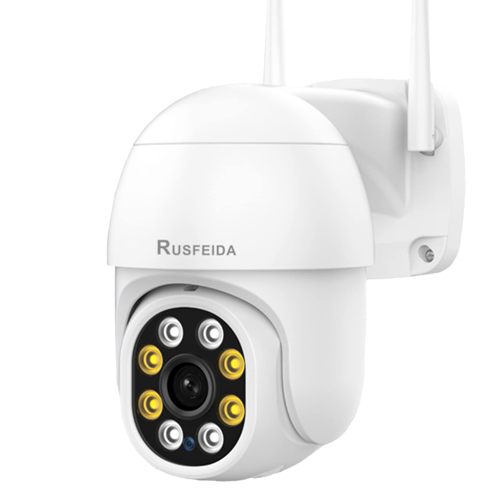RUSFEIDA 2K 3MP Security Camera Outdoor, Cameras for Home Security Outside Outdoor PTZ Wireless WiFi 2.4G, IP66 Waterproof, Color Night Vision, 2-Way Talk, Auto Tracking, Siren Alarm