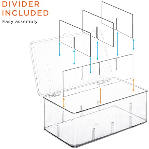 Sorbus 2 Pack Tea Bag Organizer Bins w/Lids & 4 Removable Dividers, Clear Plastic Food Packet Snack Organizer, Stackable Pantry Organization, Kitchen Storage, Fridge Bins, Sturdy Cabinet Organizers
