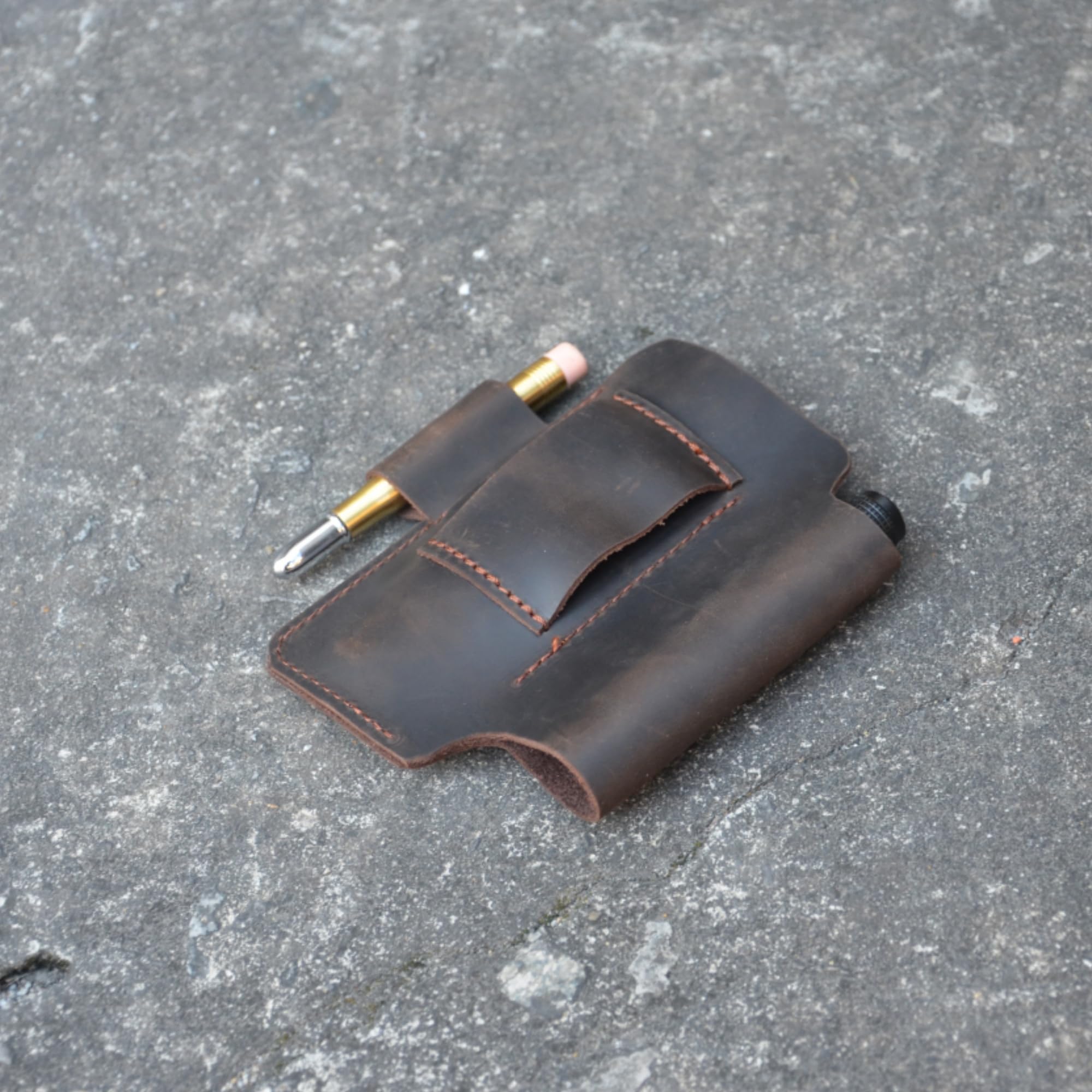 YIYUS Genuine Leather Multitool Belt Sheath Organizer, Leather EDC Belt Pouch for Men, Belt Holder Mini Leather Pocket, Flashlight Holder, Pen Holder, Sheath Holster Darkbrown