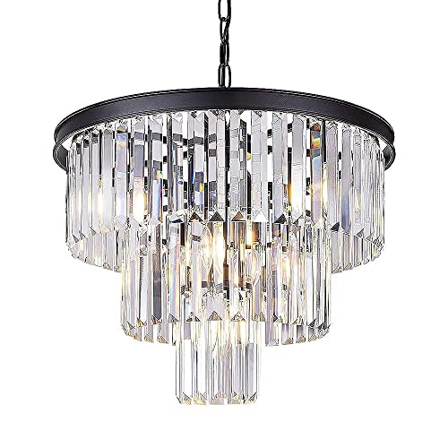 Wellmet Crystal Chandelier, Contemporary Modern Chandeliers Adjustable for Living Room, Dining Room, Pool Table Light, Kitchen Island Lighting