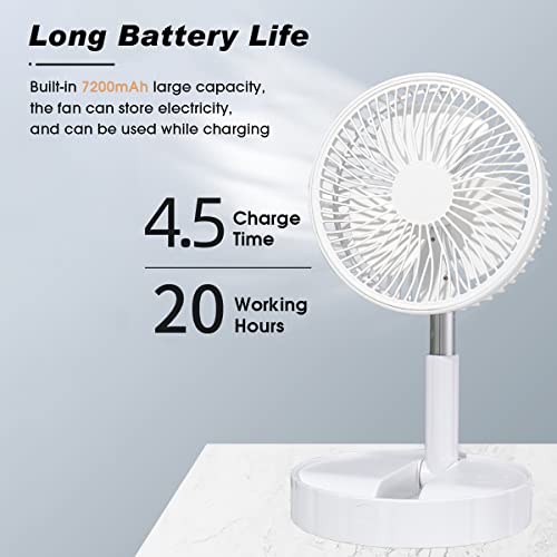 Portable Standing Fan with Remote Control, 8" Foldable Desk Fan, 7200mah Quiet Fan Table Fan, USB Floor Fan, 4 Speed Settings Telescopic Pedestal Fans for Personal Bedroom Office Fishing Camping