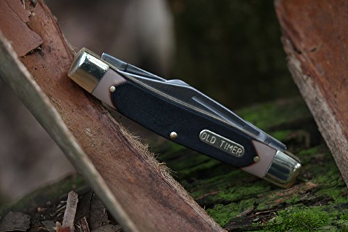 Old Timer 8OT Senior 6.9in S.S. Traditional Folding Knife with 3in Clip Point, Sheepsfoot, Spey Blade and Sawcut Handle for Outdoor, Hunting, Camping and EDC