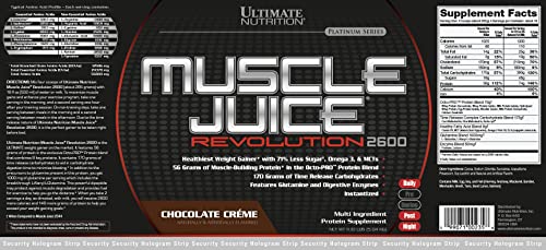 Ultimate Nutrition Muscle Juice Revolution 2600, Lean Muscle Mass Gainer Protein Powder with Glutamine, Whey Protein Isolate for Weight Gain, Time Release Carbohydrates, 11.1 Pounds, Chocolate