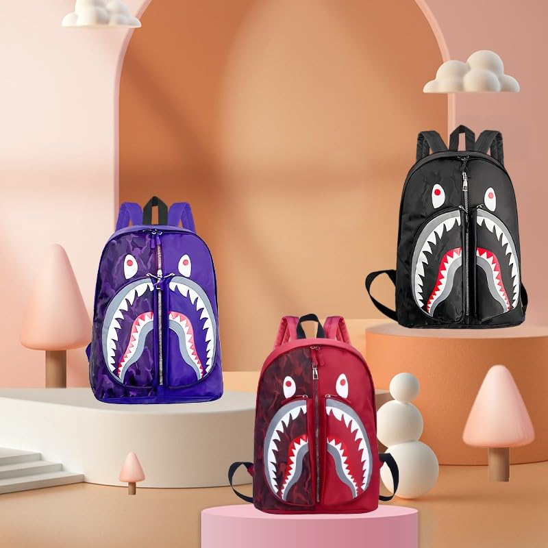 YAWOUM Anime Backpack School Backpacks Shark Waterproof Travel Daypack For Teens Boys Girls Outdoors Casual Backpack,15.7inch, Black
