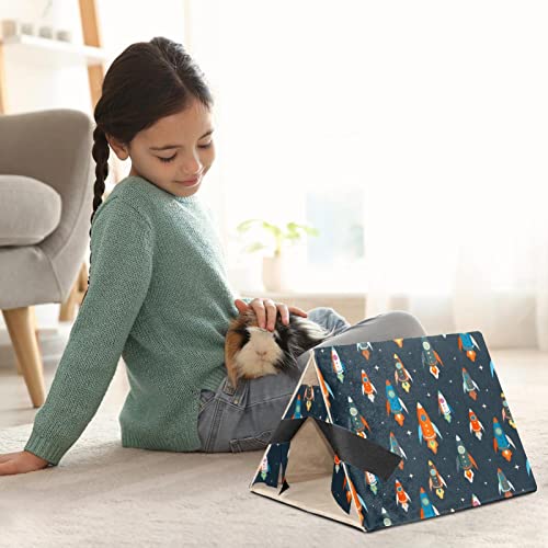 RATGDN Small Pet Hideout Colorful Spaceships Hamster House Guinea Pig Playhouse for Dwarf Rabbits Hedgehogs Chinchillas