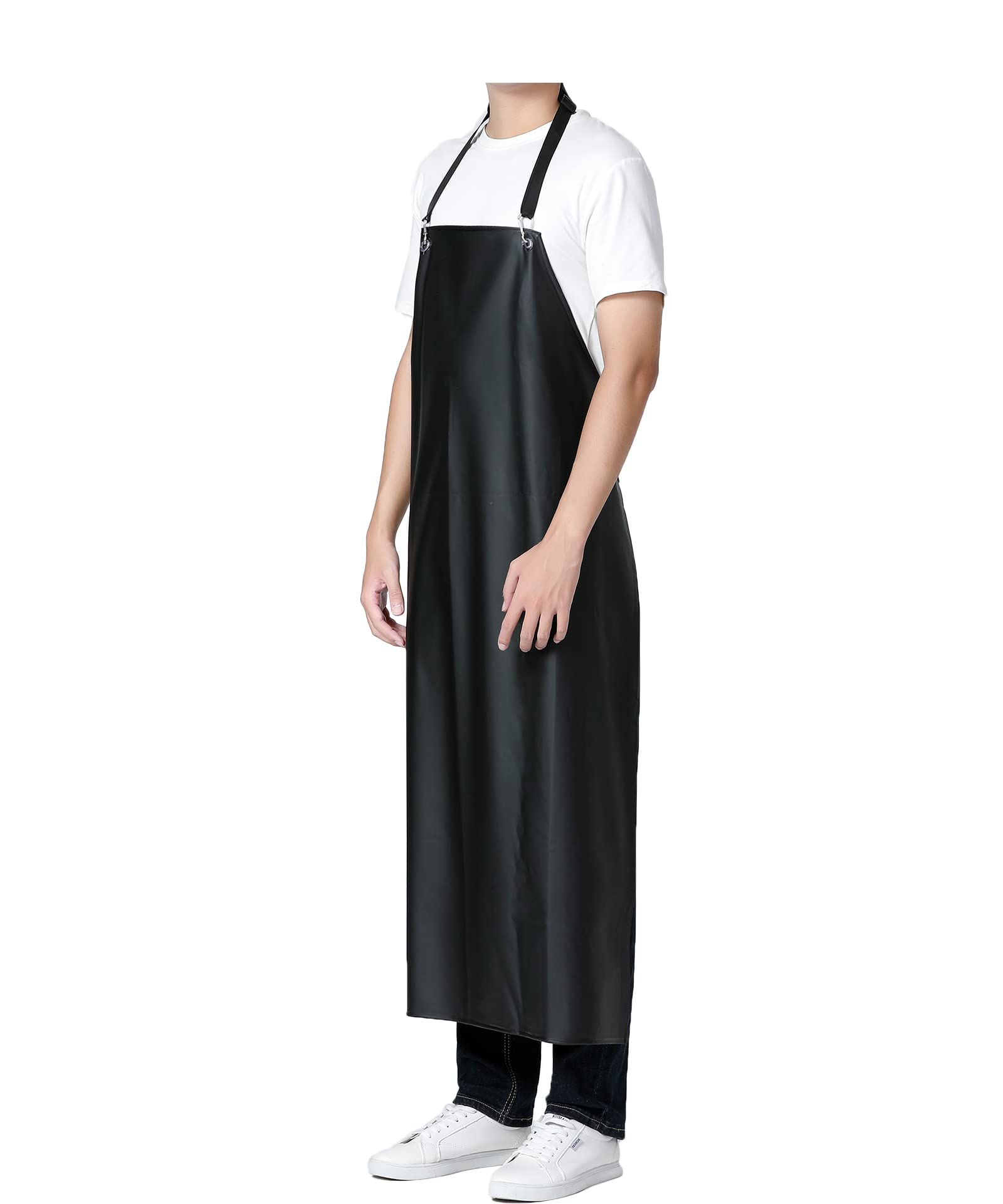 Jaspfct Waterproof Rubber Vinyl Apron,43''Waterproof Apron Dishwashing/Kitchen Cooking,Best for DishWasher, Cleaning, Butcher MD006-Blackred
