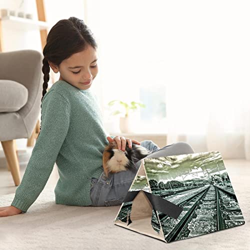 RATGDN Small Pet Hideout Train Station Hamster House Guinea Pig Playhouse for Dwarf Rabbits Hedgehogs Chinchillas