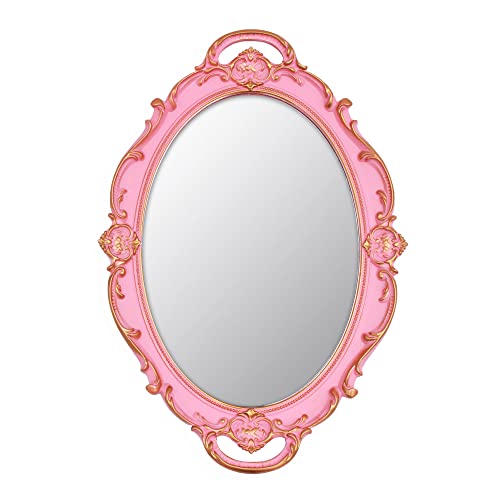 YCHMIR Vintage Mirror Small Wall Mirror Hanging Mirror 14.5 x 10 inchs Oval Pink