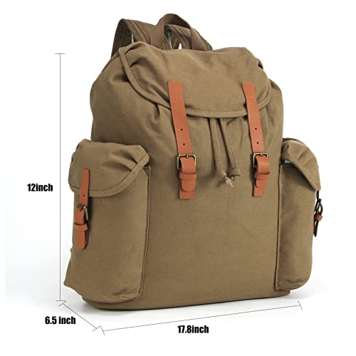 WINTMING Vintage Canvas Backpack Women Men Travel Rucksack Casual Laptop Backpack (Khaki)