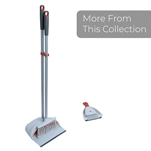 Smart Design Dustpan Broom Set - Non-Slip Comfort Grip Handle - Standing Upright Storage - Odor Resistant - Cleaning, Hardwood, Tile, Cement, Flooring and Pet Hair - 38.5 inch - Gray and Sunset Orange
