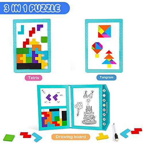 VATOS Puzzle Brain Teasers Magnetic Tangram Jigsaw Toys Magnet Drawing Board Intelligence Colorful 3D Russian Blocks Game STEM Educational Gift for Kids Boys Girl Age 3 4 5 6+ Year Old (47 Pcs)