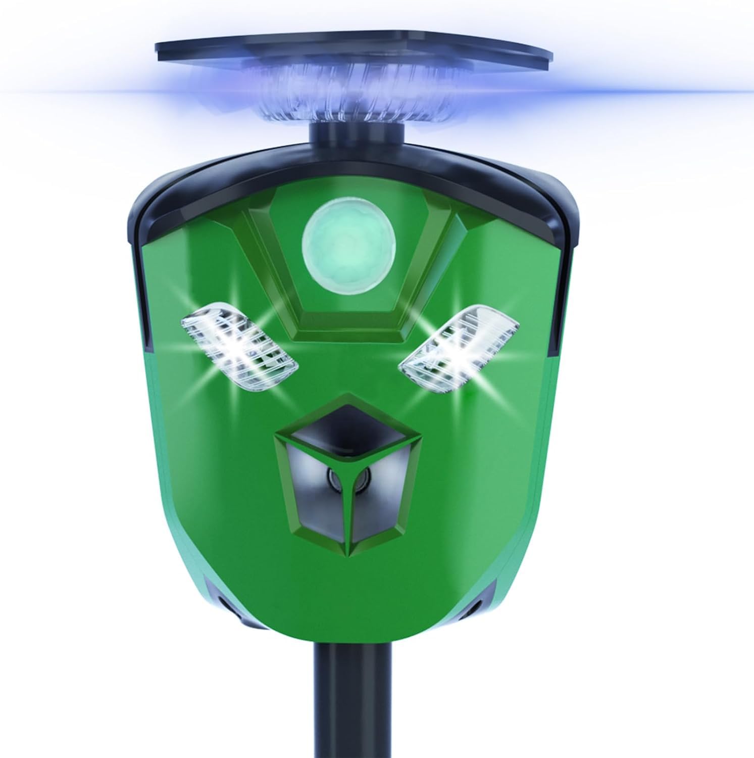 Solar Powered Ultrasonic Animal Repellent 360° Squirrel Repeller Outdoors Deer Repeller Smart Dog Cat Deterrent with Motion Sensor White Flashing Light Coyote Fox Raccoon for Yard Garden Farm