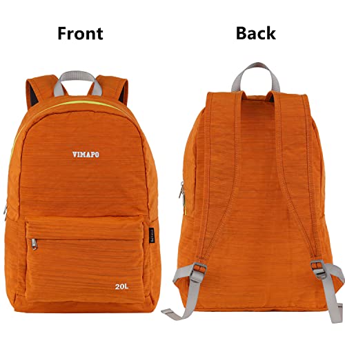vimapo Foldable Casual Daypack, Lightweight Nylon Backpack for Travel, 20L Packable Hiking Daypack, Camping Outdoor Cycling Bag for Adults (Orange)