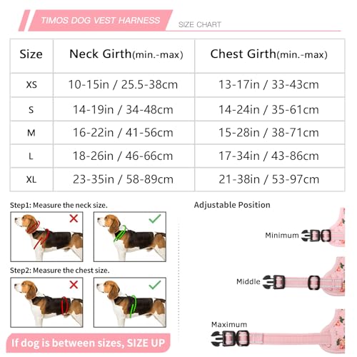 Timos No Pull Dog Harness,NO Need Go Over Dogs Head 3 Snap Buckles Reflective Oxford No Choke Puppy Harness with Front & Back 2 Metal Leash Clips Soft Padded Vest Harnesses for Small Medium Large Dogs