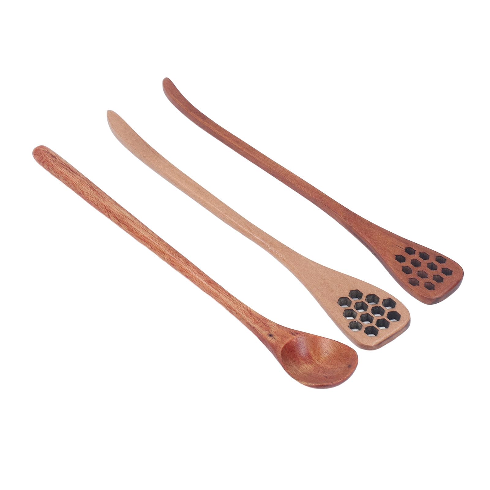 Wooden Honey Dipper Stick Set of 3 Long Handle Reusable, Coffee Stirring Spoons, for Honey & Tea