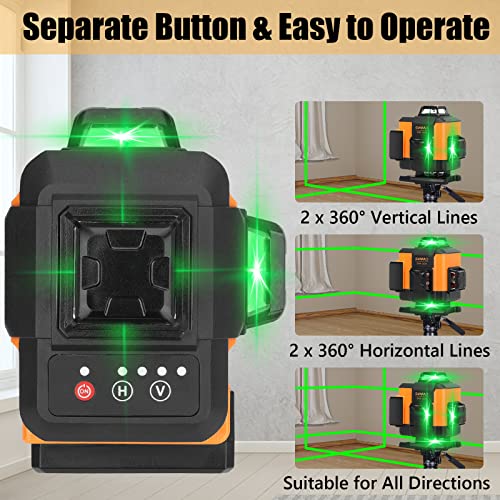 OMMO Laser Level, 16 Lines Green Laser Level Self Leveling Tool, 150ft Cross Line Laser Beam Tool, Two Vertical and Two Horizontal Lines with Wall Bracket/Remote Controller (16 Lines)