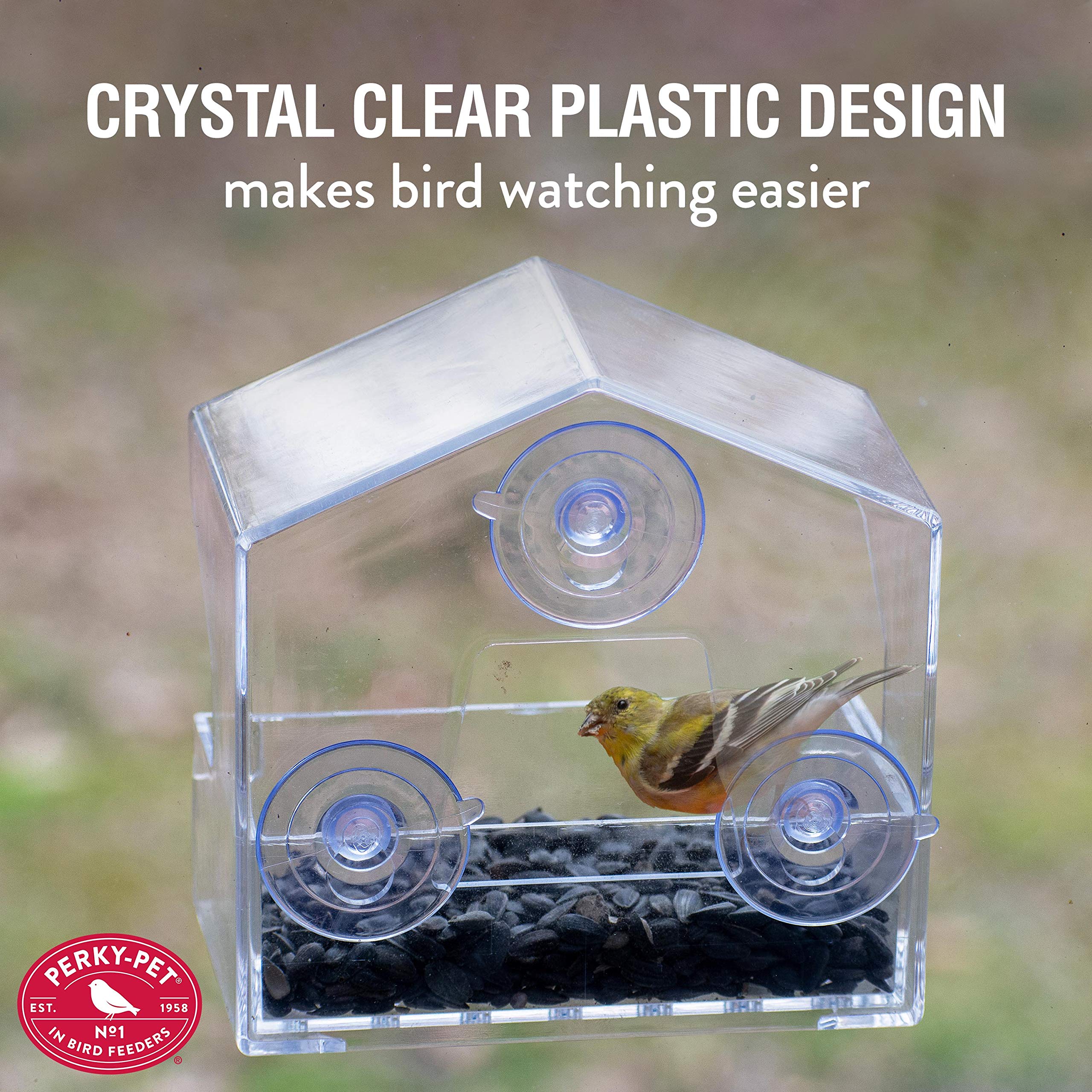 Perky-Pet 345 Clear Outdoor Window Bird Feeder with Strong Suction Cups β 1/2 Lb Seed Capacity