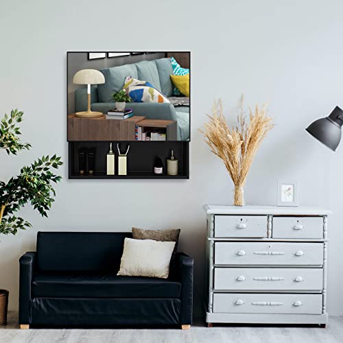 YEPOTUE Black Mirrored Medicine Cabinet 23.6" x19.6 Bathroom Wall Mounted Space Aluminum Storage, Water, and Rust Resistant, Surface Mount…