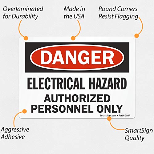 SmartSign - U9-1742-ND_3.5x5 "Danger - Electrical Hazard, Authorized Personnel Only" Label | 3.5" x 5" Laminated Vinyl Black/Red on White