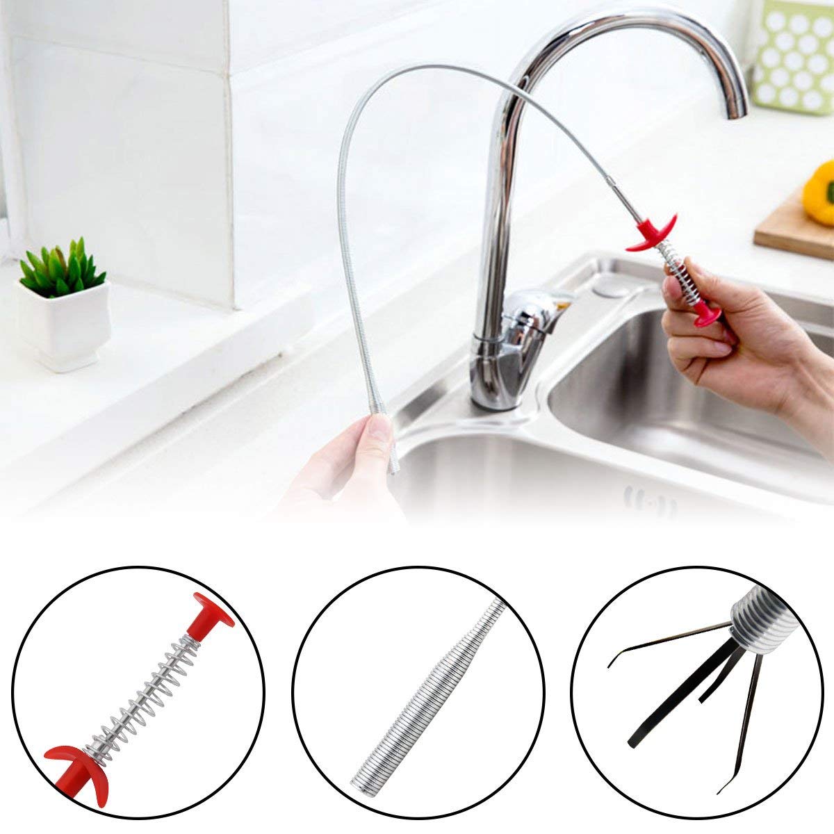 Omont Drain Clog Remover Tool, 6 Pack Drain Hair Clog Remover Tool, Sink Drain Clog Remover, 24 Inch Drain Cleaner Tool for Sink, Tube Drain Cleaning (Orange)…