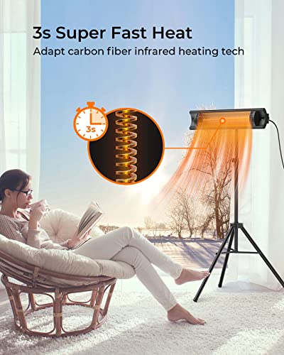 Outdoor Patio Heater, Luwior 1500W Electric Infrared Heater with Remote, 3 Modes, 24H Timer Auto Shut Off, Wall-mounted/Tripod For Garage Backyard