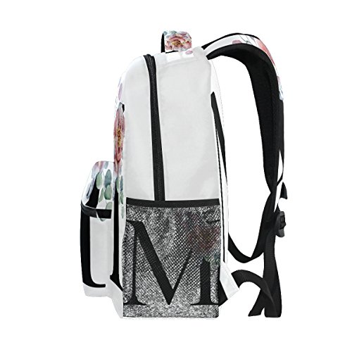 TropicalLife Letter M with Flower Backpacks Bookbag Shoulder Backpack Hiking Travel Daypack Casual Bags