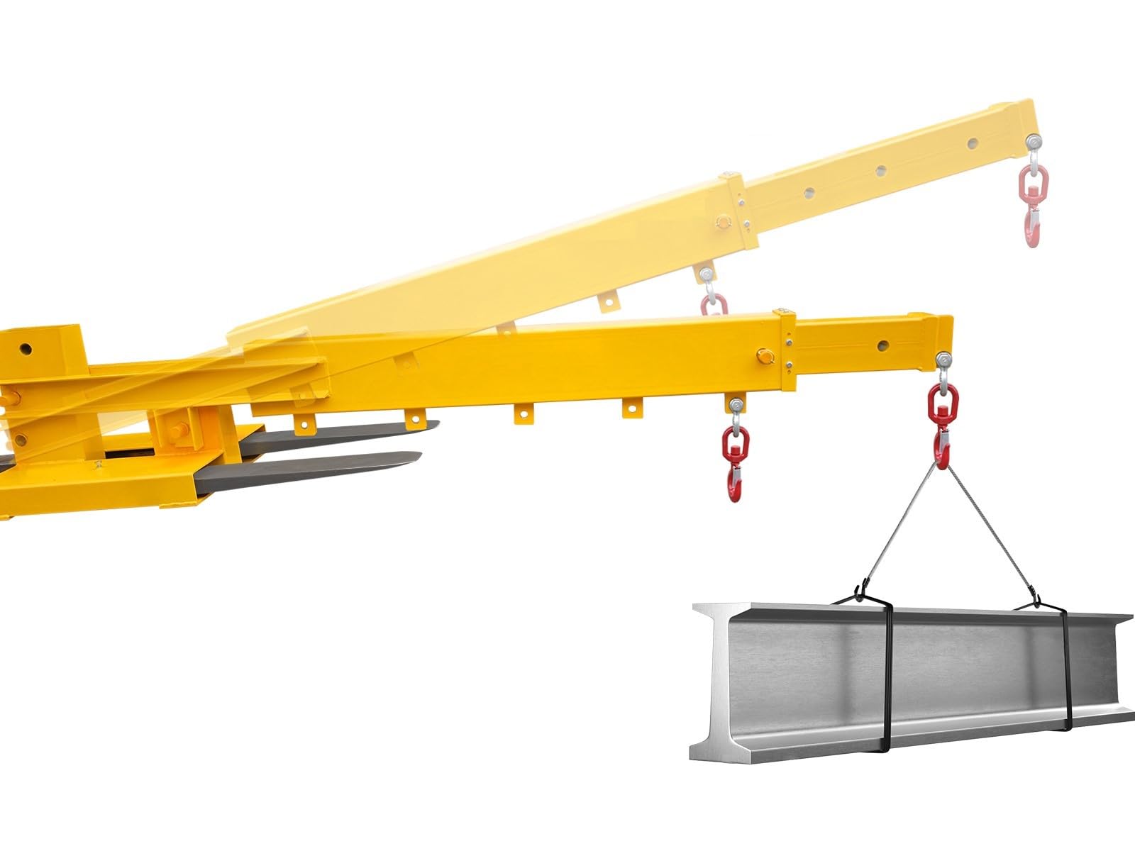 Takywep Adjustable Forklift Jib Boom Crane, Manual Telescopes 83“~149", Forklift Mobile Crane with Two 3 Tons Swivel Hooks, 6000 LBS Lift Capacity Forklift Crane for Warehouse or Factories