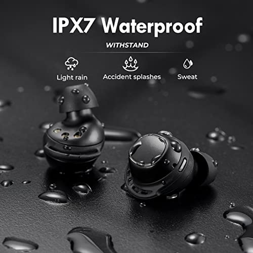 True Wireless Earbuds Call Headphones Deep Bass Bluetooth 5.0 Light Weight Wireless Charging Case IPX7 Waterproof Headset Black