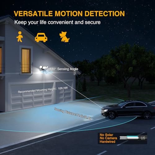 Onforu 100W LED Security Lights Motion Sensor Light Outdoor, 9000lm Super Bright Flood Light Motion Detector with 3 Head, IP65 Waterproof Exterior Floodlight, 6000K Wall Light for Entryway, Garage