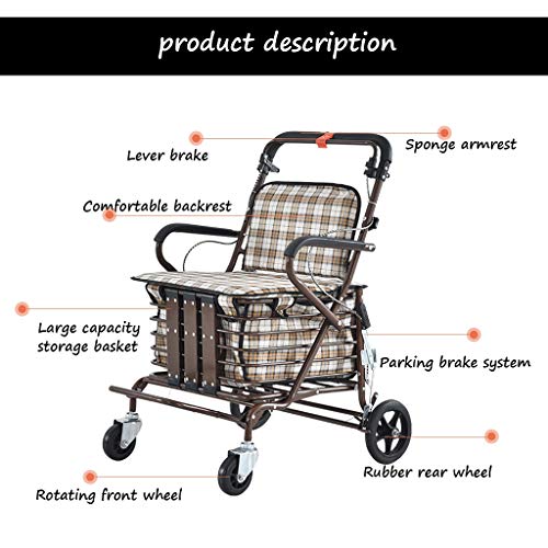 Rollator Walker 4 Wheel Rolling Walker Shopping Trolley Elderly Scooter, with Seat Design, Rolling Walker with Brakes for The Elderly,Bearing 150kg/330lbs