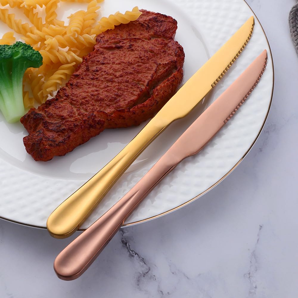 TEAHAHA Steak Knife Set,Stainless Steel Steak Knives Set of 8,Sharp Serrated Steak Knife For Kitchen Restaurant Party,9 Inches Meat Knife Set, Dinner Knife,Mix colors