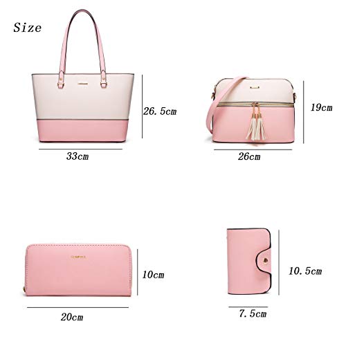 Women Fashion Synthetic Leather Handbags Tote Bag Shoulder Bag Top Handle Satchel Purse Set 4pcs