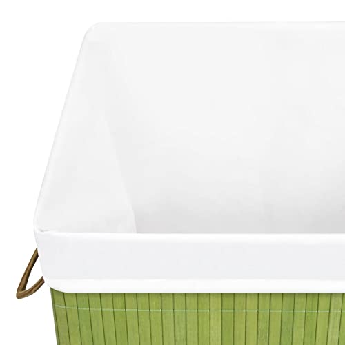 Tidyard Bamboo Laundry Basket with Lid and Handle Woven Fabric Clothes Hamper Blanket Storage Basket Green for Laundry Room, Dorm, Bathroom, Living Room, Bedroom Organization