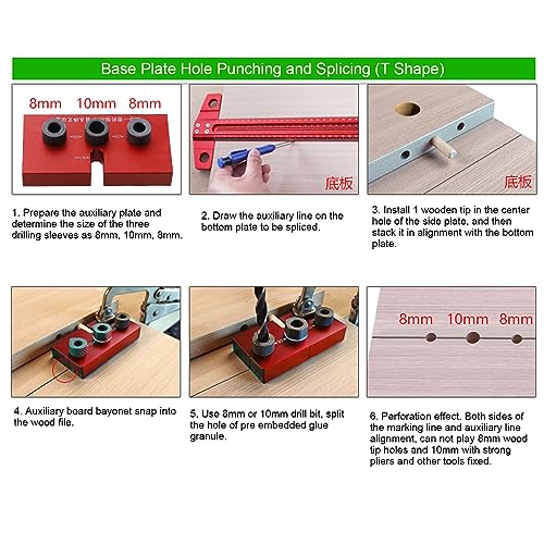 Pocket Hole Jig Kit 3 in 1 Round Dowel Woodworking Holes Locator Furniture Panel Splicing Tool, for Easy Furniture Assembly and Strong Wood Joints