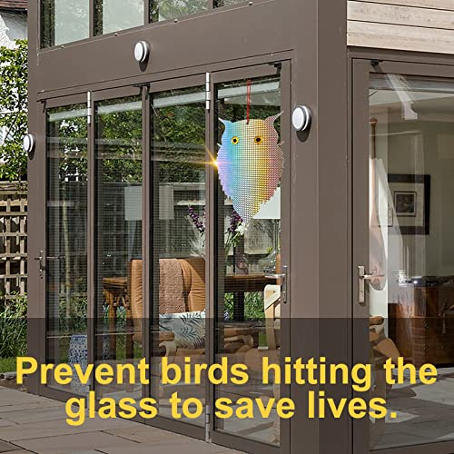 OFFO Owl Decoy to Scare Birds Away (No Bells) Bird Deterrent Device for Woodpecker Pigeon 2 Pcs Plastic Hanging Outdoors Reflective Keep Birds Away Home and Garden