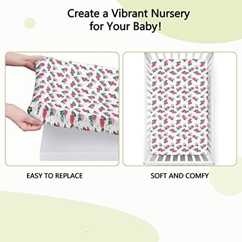 Rose Themed Fitted Mini Crib Sheets,Portable Mini Crib Sheets Soft and Breathable Bed Sheets-Great for Boy or Girl Room or Nursery,24β x38β,Rose Dark Coral