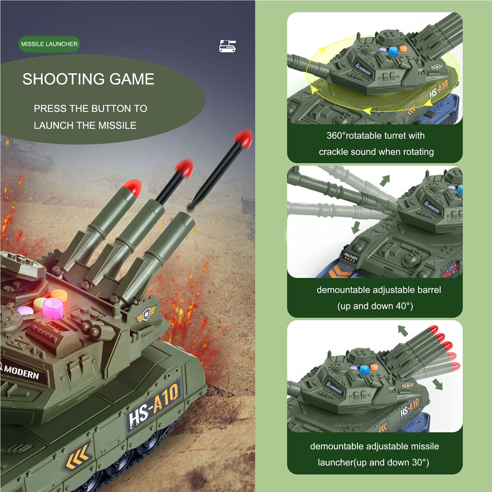 Military Toy Tank Set for Kids, Military Transport Tank and 6PCS Army Vehicles