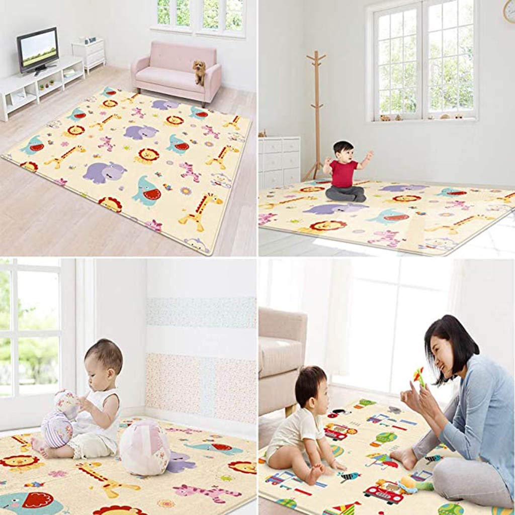 Jesaisque Baby Play Mat Foldable Baby Crawling Mat Reversible Baby Play Gym Mat Non-Slip Waterproof (Multicolor, 71"x59"x0.2inch)