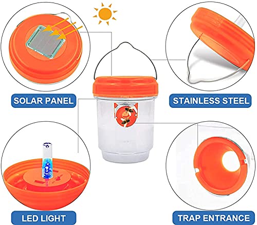Petoor 2 Packs Wasp Trap - Solar Powered Bee Trap Outdoor for Yellow Jackets, Hornets and Wasps - Durable Wasp Killer and Bee Killer - Reusable Yellow Jacket Trap and Insect Trap