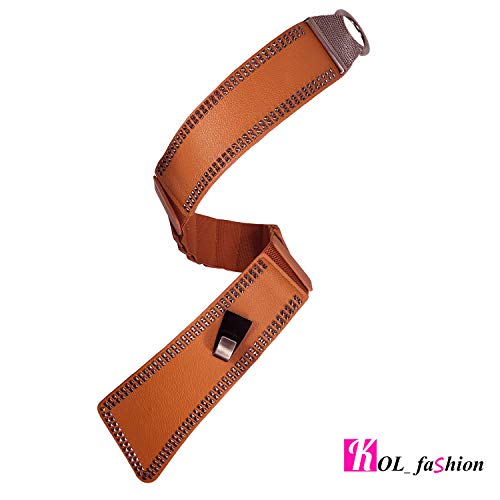 Women's Fashion Vintage Wide Waist Belt Elastic Stretch Cinch Belts With Interlock Buckle,Brown