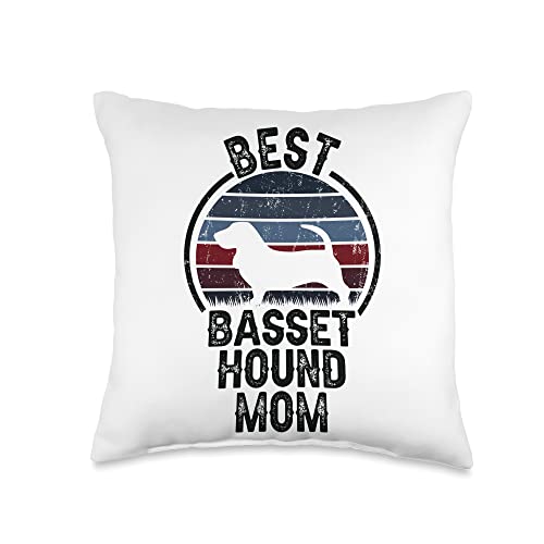 Retro Basset Hound Gift for Women & Mom Best Dog Mother Mom-Vintage Basset Hound Throw Pillow, 16x16, Multicolor