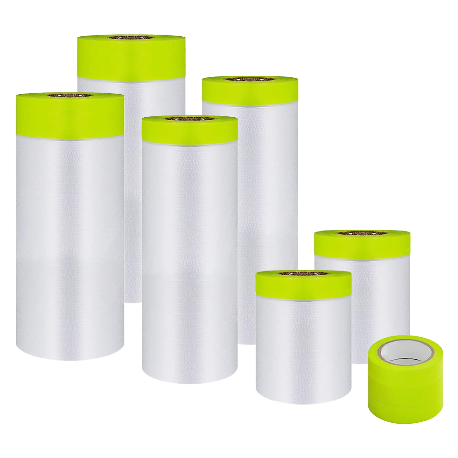 Yudahgan Pre-Taped Masking Film- Assorted Size Tape and Drape Painters Plastic Rolls, Plastic Painting Film for Automotive Painting Covering(Masking Film:6rolls,Tape:3rolls)