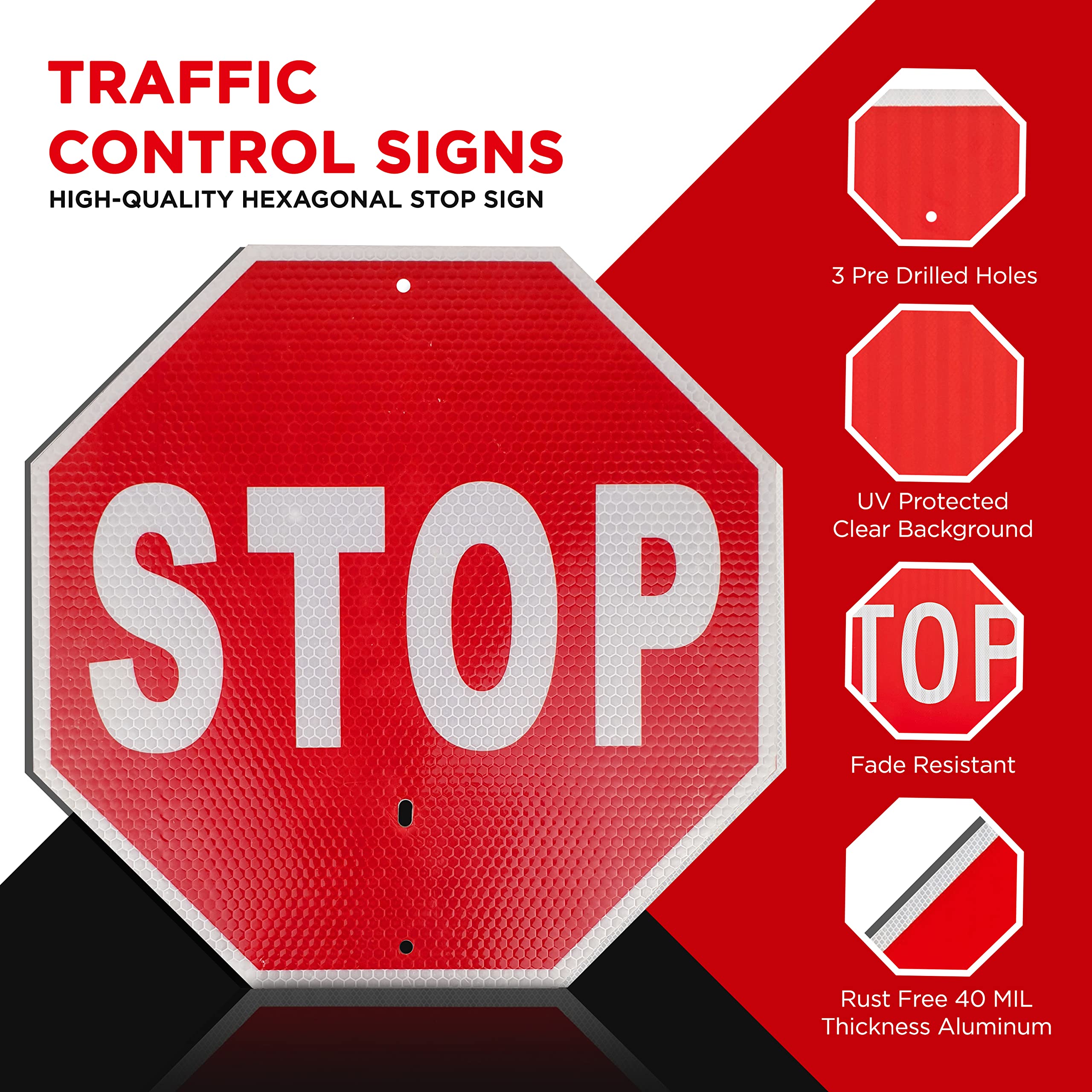 OLANZU Handheld Stop Slow Sign with Wooden Handle - 12" x 12" Double sided Crossing Guard Stop Sign - Honeycomb Reflective Road Sign,Aluminum Sign - Easy to Install